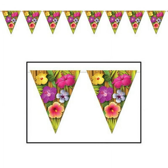 Pack of 12 Multi-Color Tropical Flower Hawaiian Luau Pennant Banners 12 ...