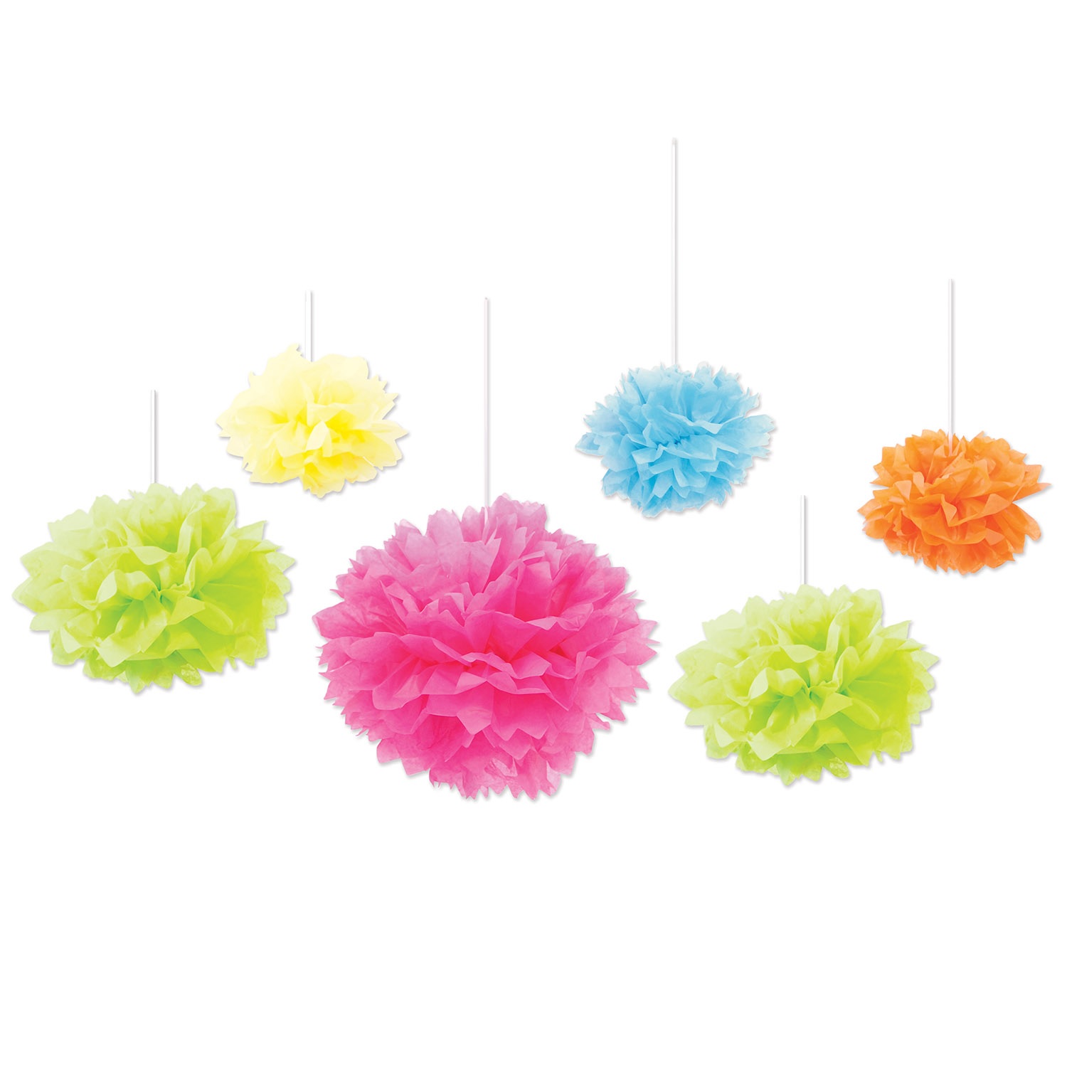 Party Central Pack of 6 Baby Blue and Orange Pom Pom Tissue Fluff Balls ...