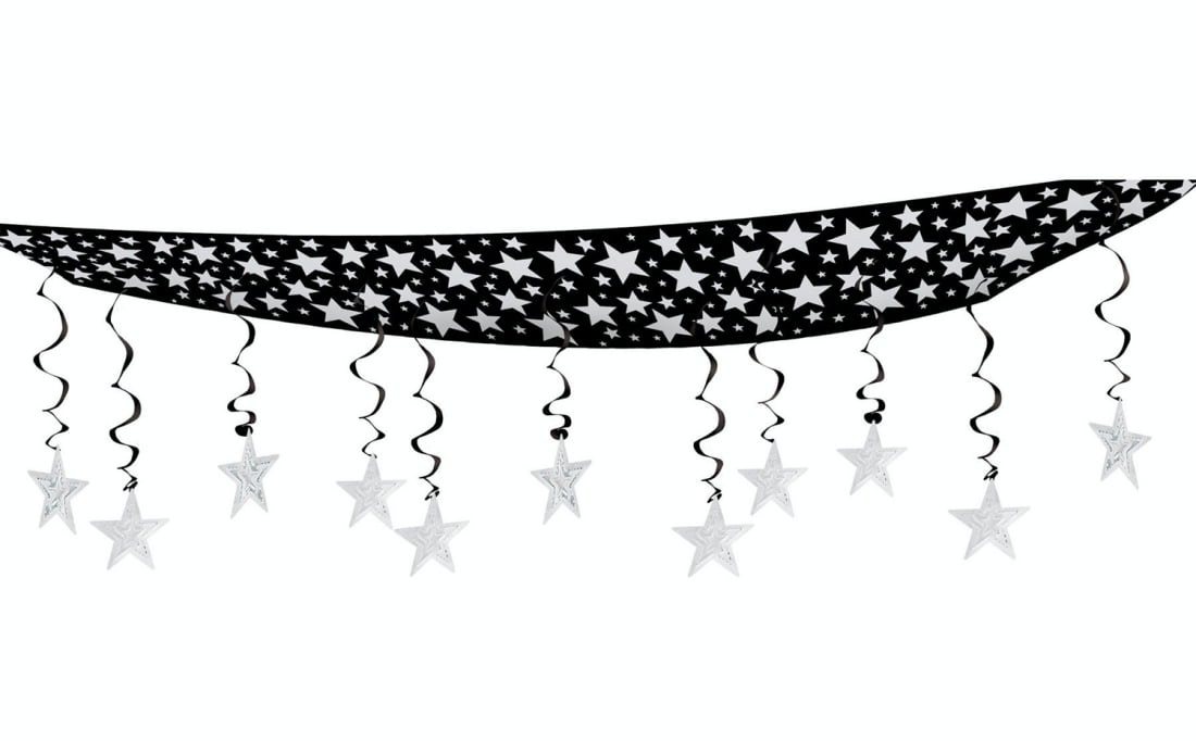 Party Central Pack of 6 Black and Silver Hollywood Party Stars Hanging ...
