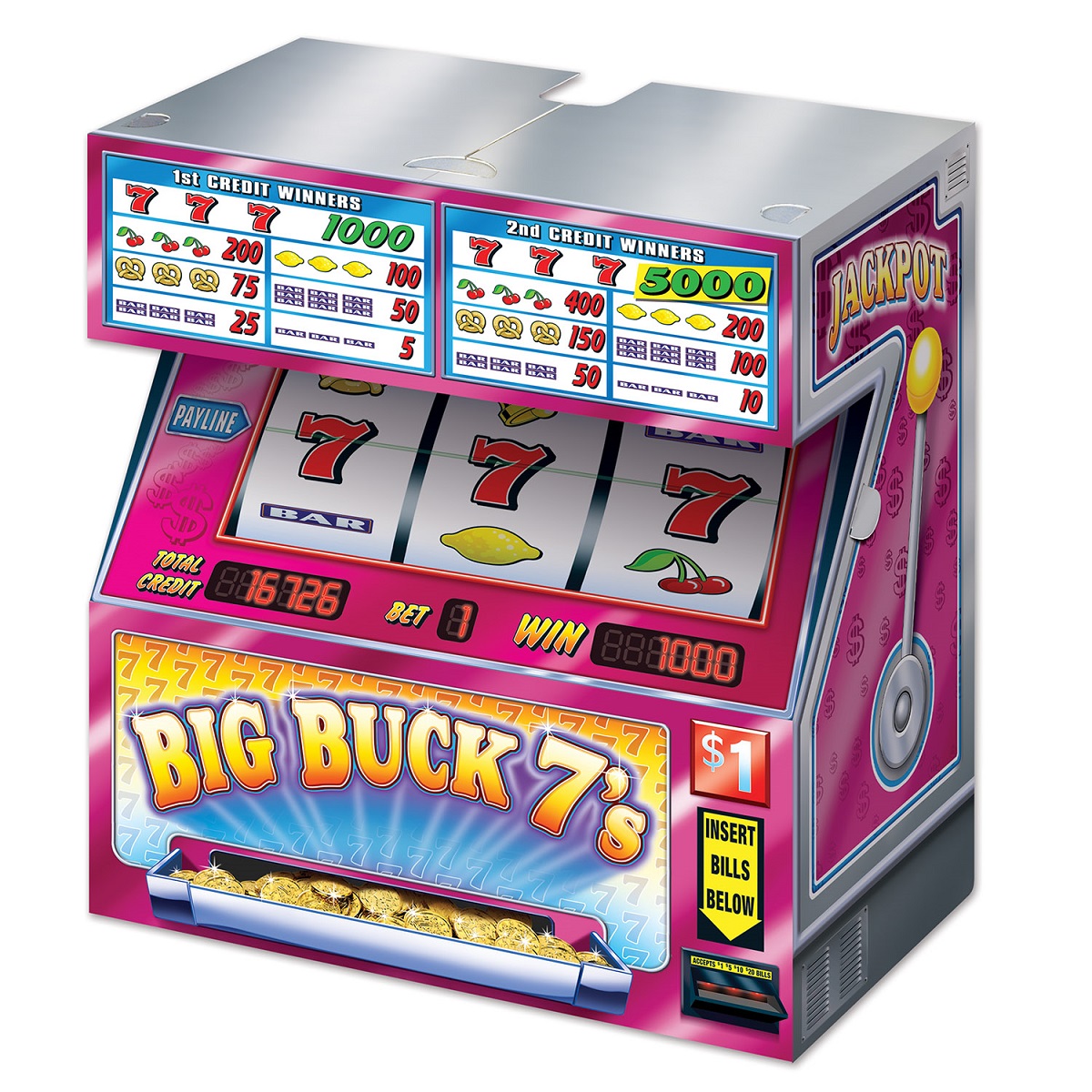 Party Central Pack of 6 Multi-Color Slot Machine 'Big Buck 7's' Table ...