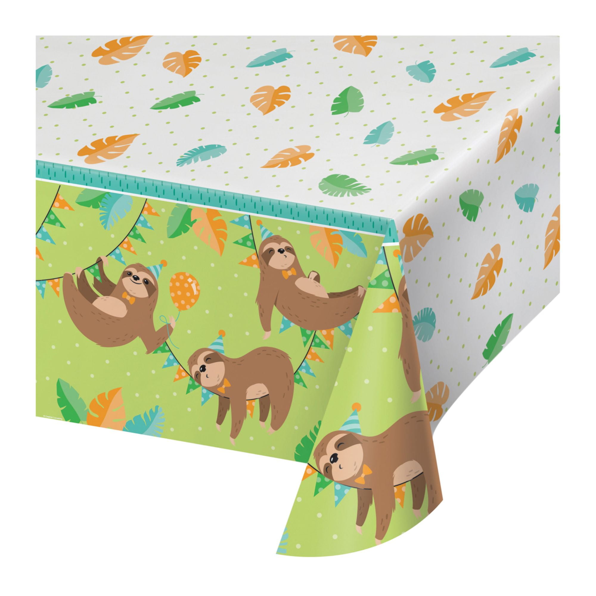 Party Central Pack of 6 White and Green Disposable Sloth Table Cloth ...
