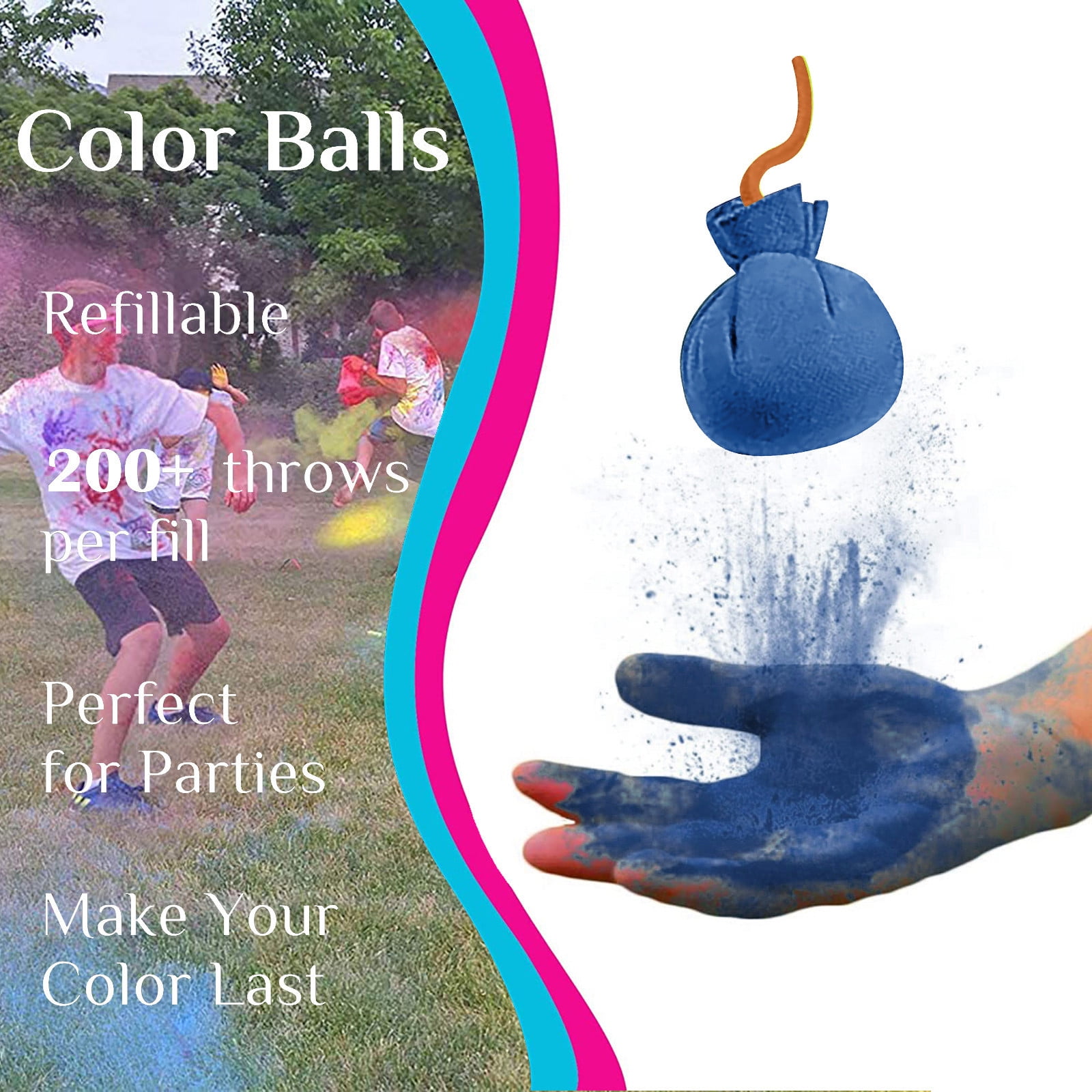 Party Color Powder Balls Refillable Holi Color Balls Combine Color ...