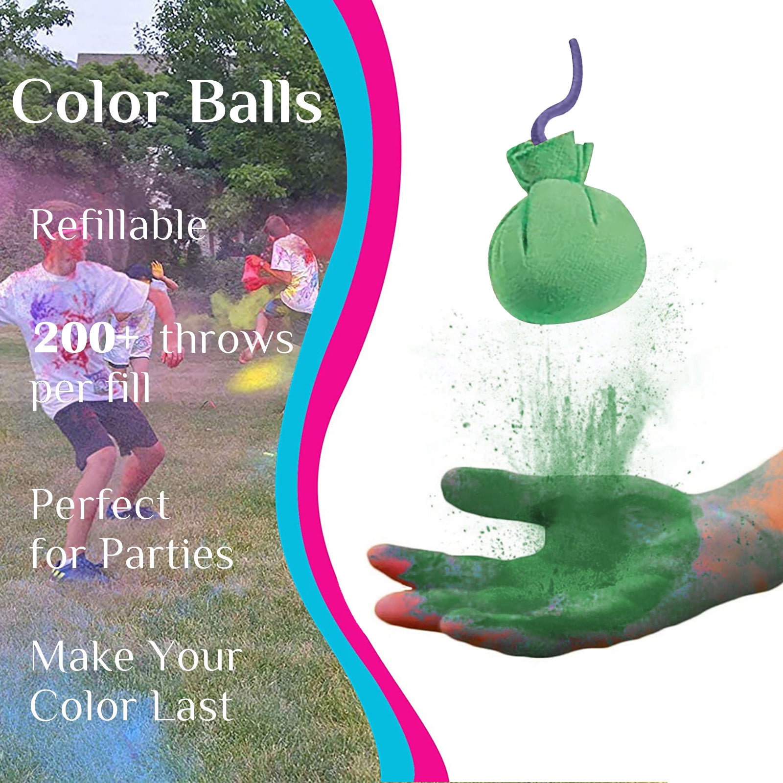 Party Color Powder Balls Refillable Holi Color Balls Combine Color ...