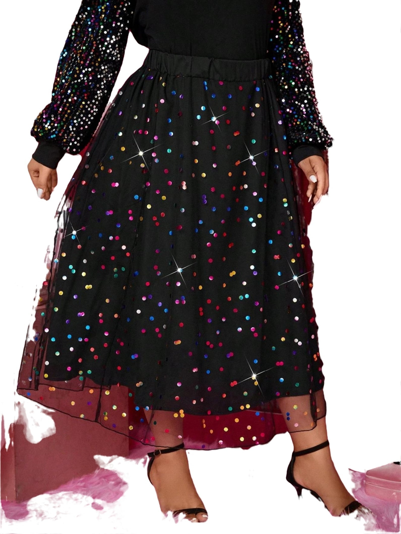 Party Colorblock Flared Skirt Black Plus Size Skirts - Walmart.com