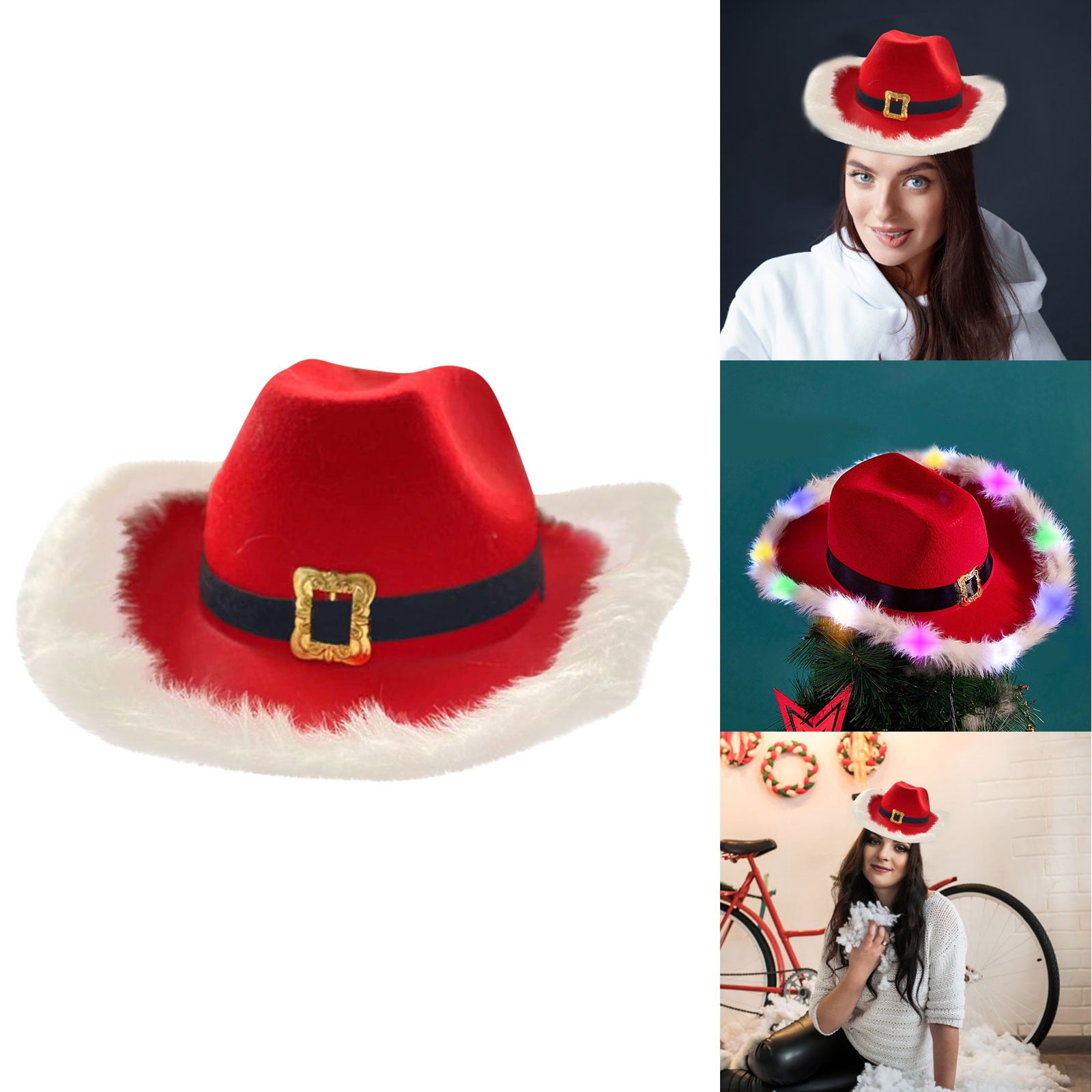Joybuy Party Cowboy Hat with LED Lights, Red Western Cowgirl Christmas ...