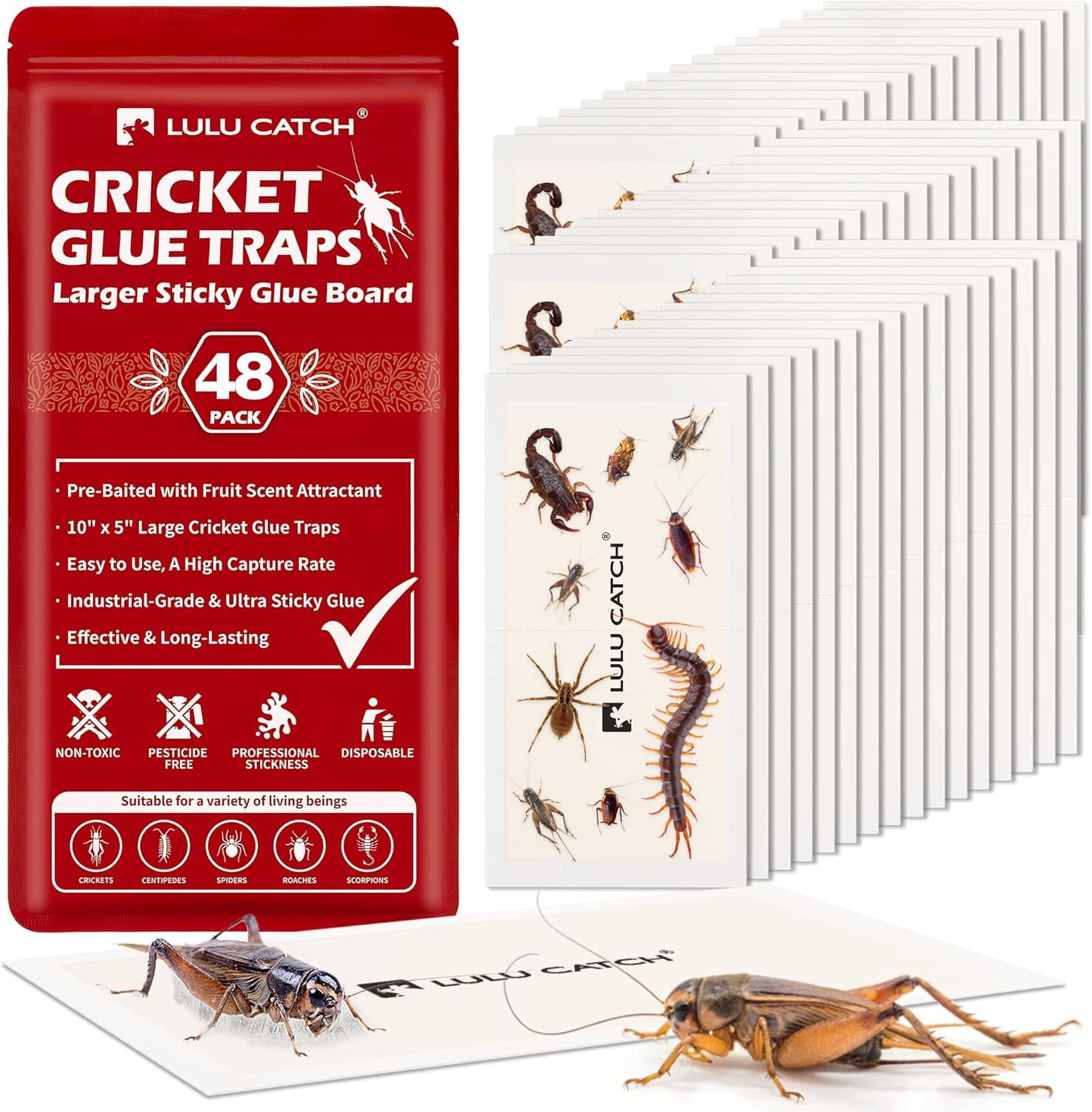 Party Cricket Insect Glue Traps - 48 Pack Bug Sticky Traps, Large ...