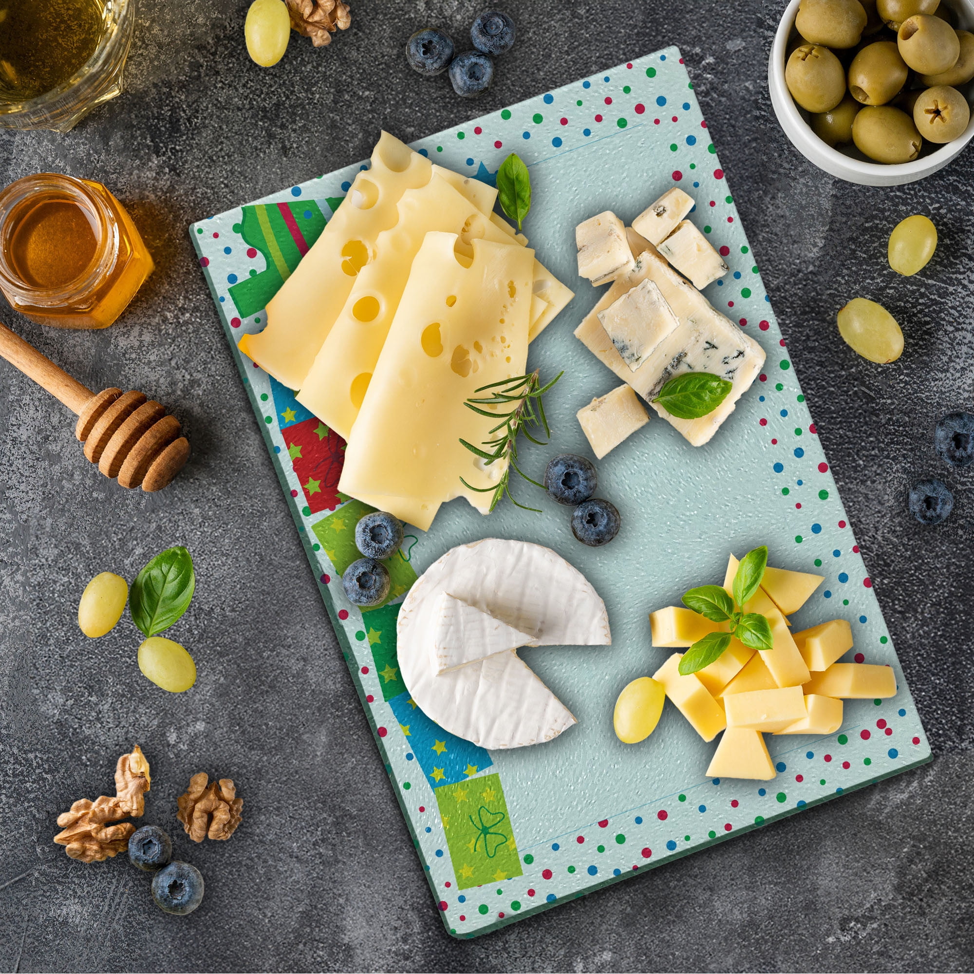 Party Cutting Board, Happy Christmas and New Year Theme Pine Tree ...