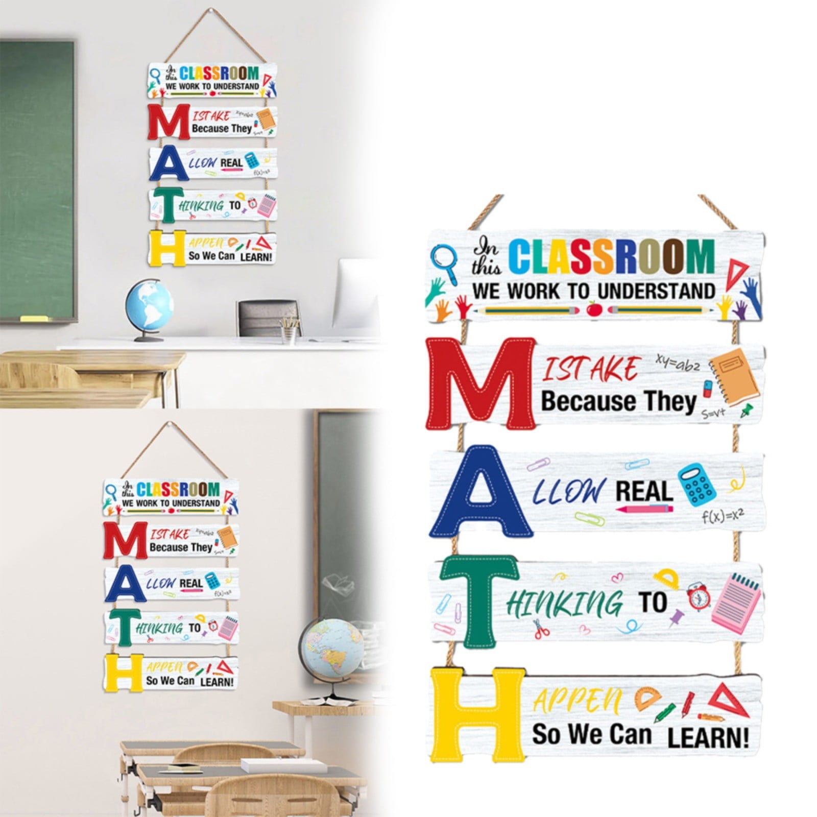 Party Deco, VogueV Motivational Classroom Signs Decor Hanging Wood Sign ...