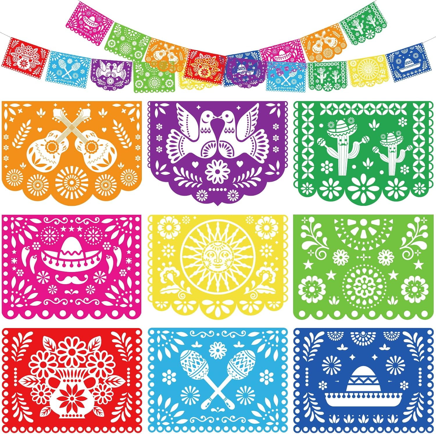 Party Decoration, 18 Feet Plastic Papel Picado Fiesta Banner Cinco de ...