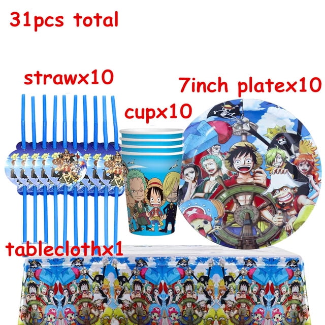 Happy Birthday Party Cake Topper Luffy Tableware Set Colorful Party ...