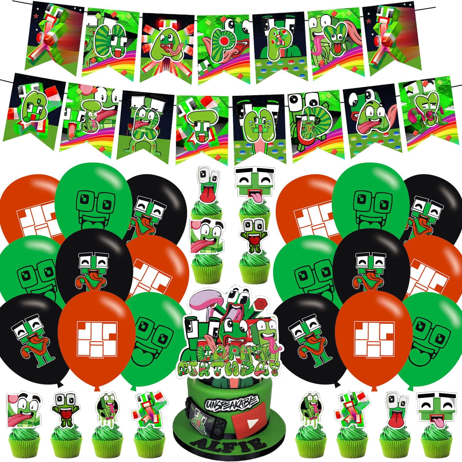 Party Decoration -TRDN Birthday Banner, Cake Topper, Latex Balloons for Game Party Supplies ...