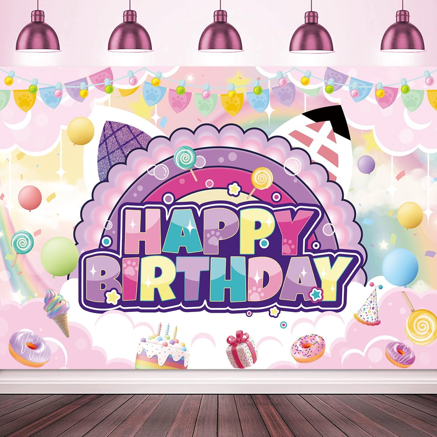 Party Decorations Backdrop 7x5Ft Cute Cat Theme Happy Birthday Party ...