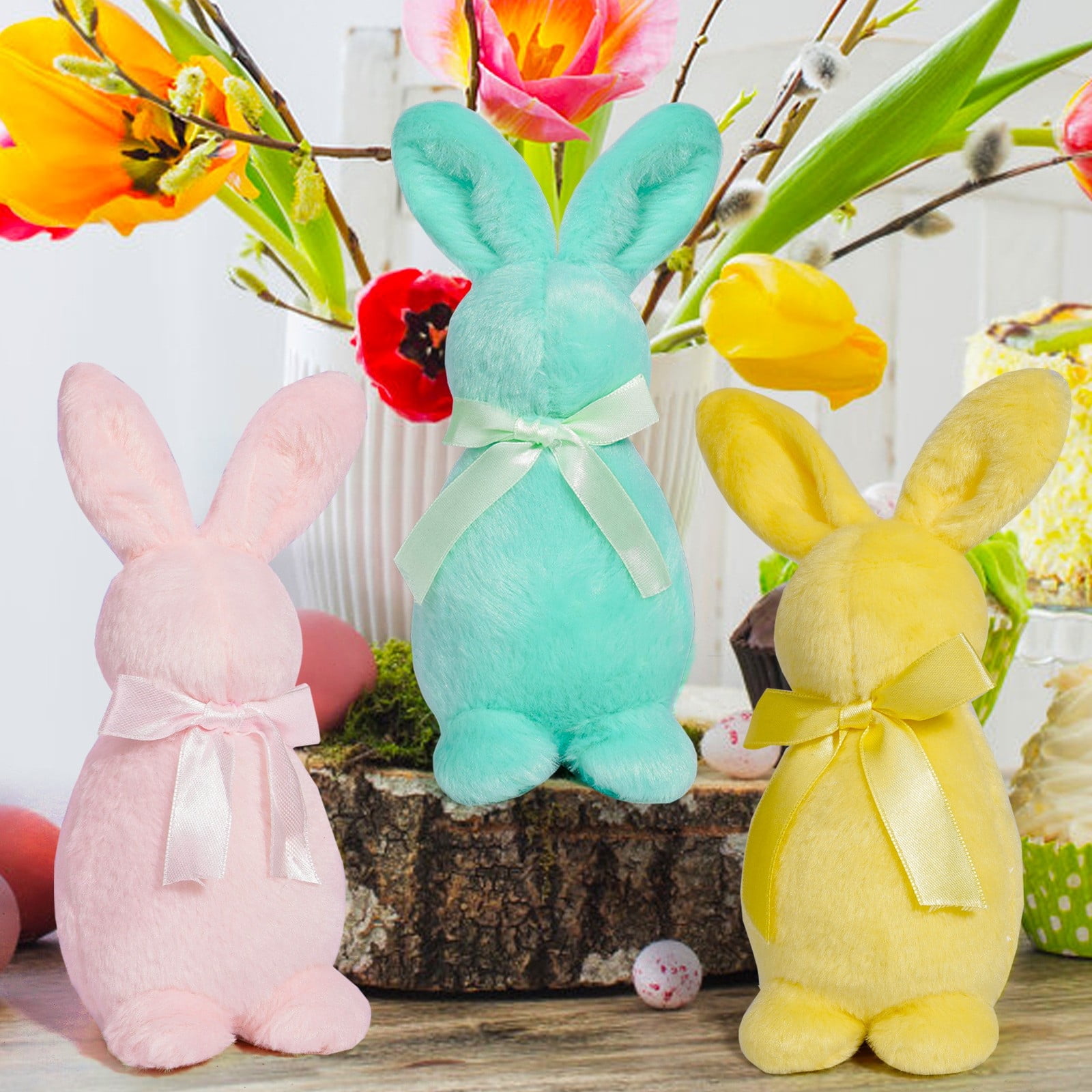 Party Decorations Easter Basket Easter Decorations Flocked Bunny Accent ...