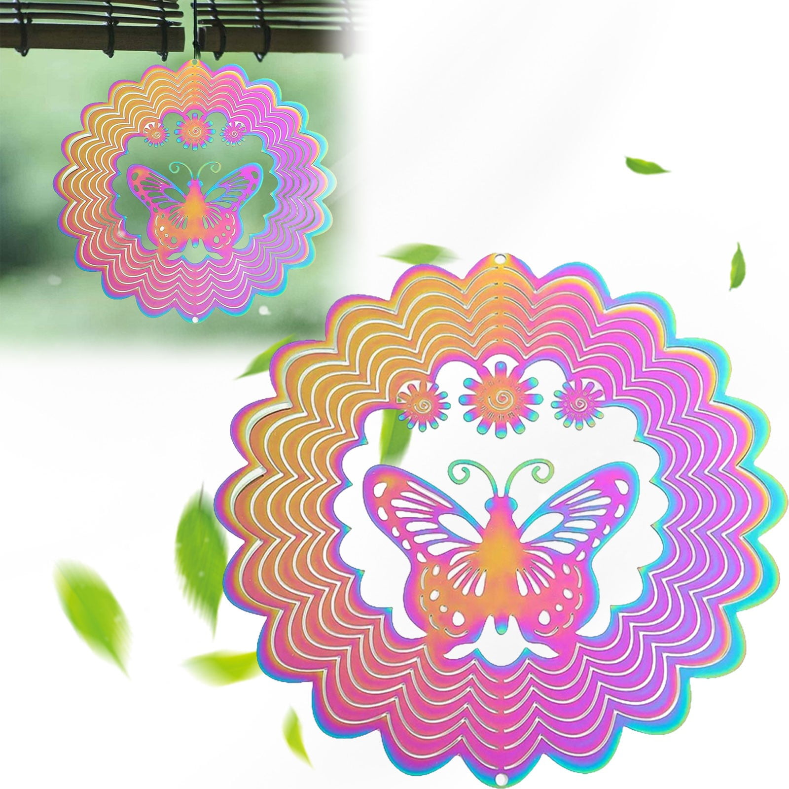 Party Decorations Gradient Color 3D Rotating Wind Chime Stainless Steel ...