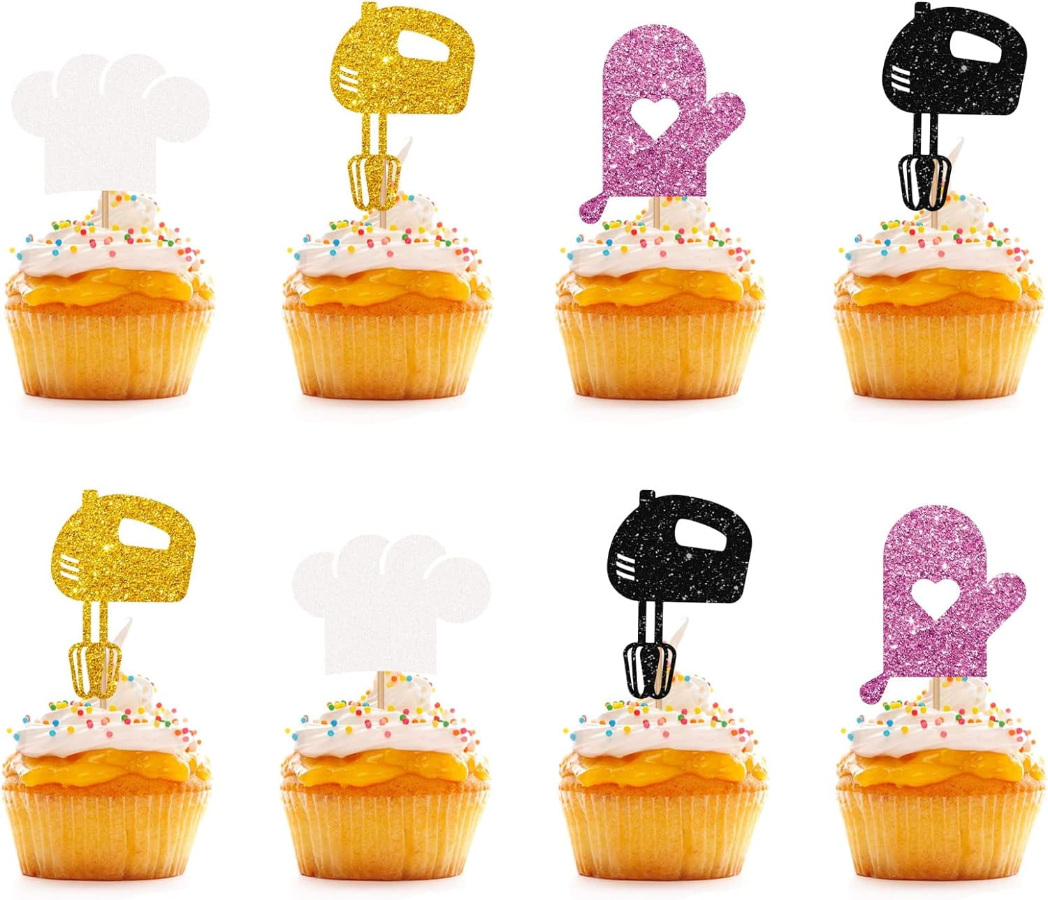 Party Delight: Cake Baking Theme Cupcake Toppers - Black & Gold Glitter ...