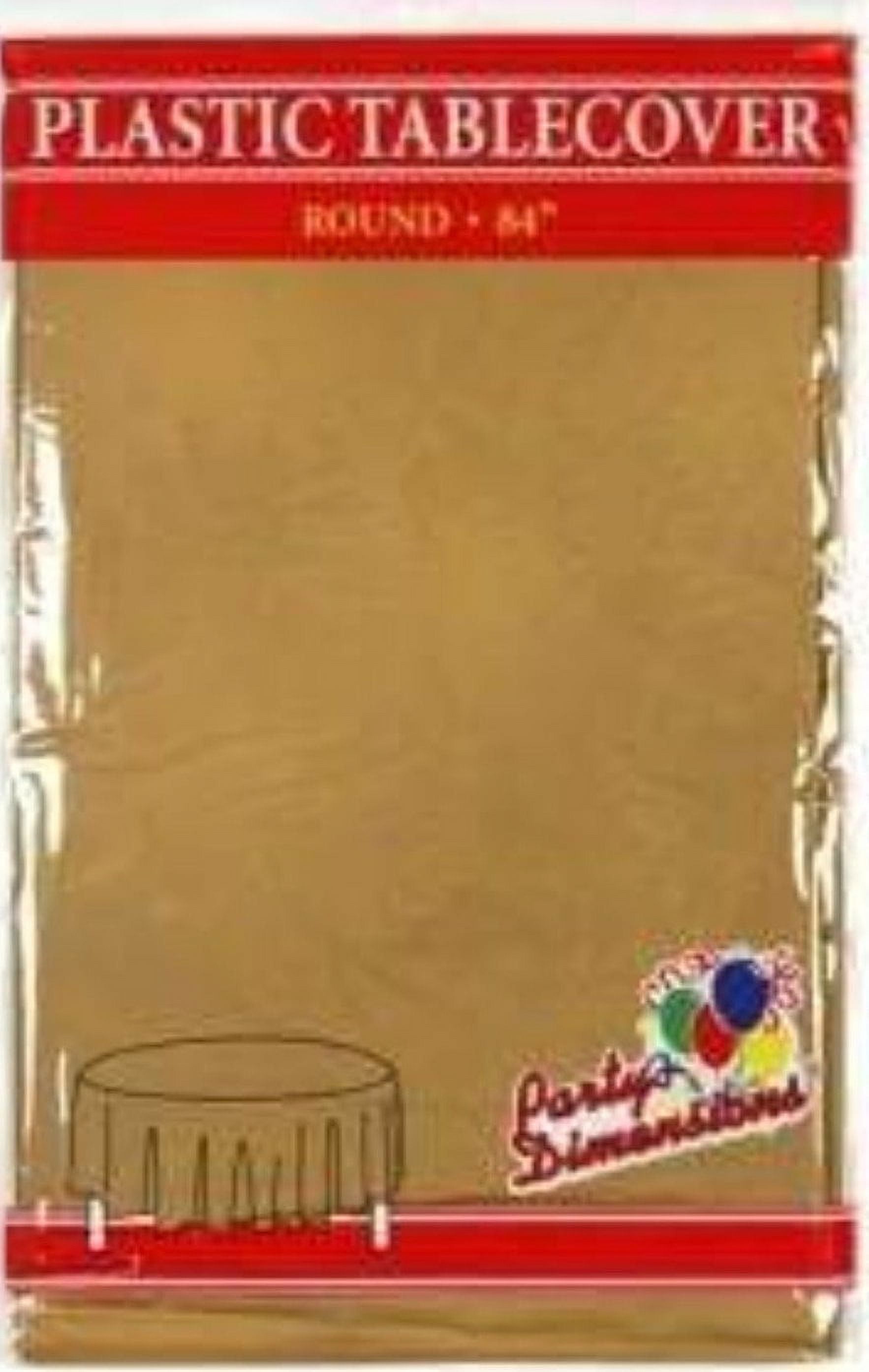 Party Dimension Tablecloth Plastic Disposable Gold Round Tablecover for Weddings, Banquets ...