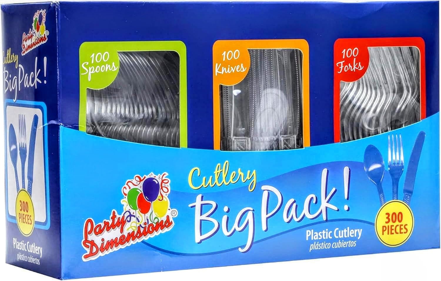 Party Dimensions 300 Count Plastic Cutlery Combo Box, Disposable Clear ...