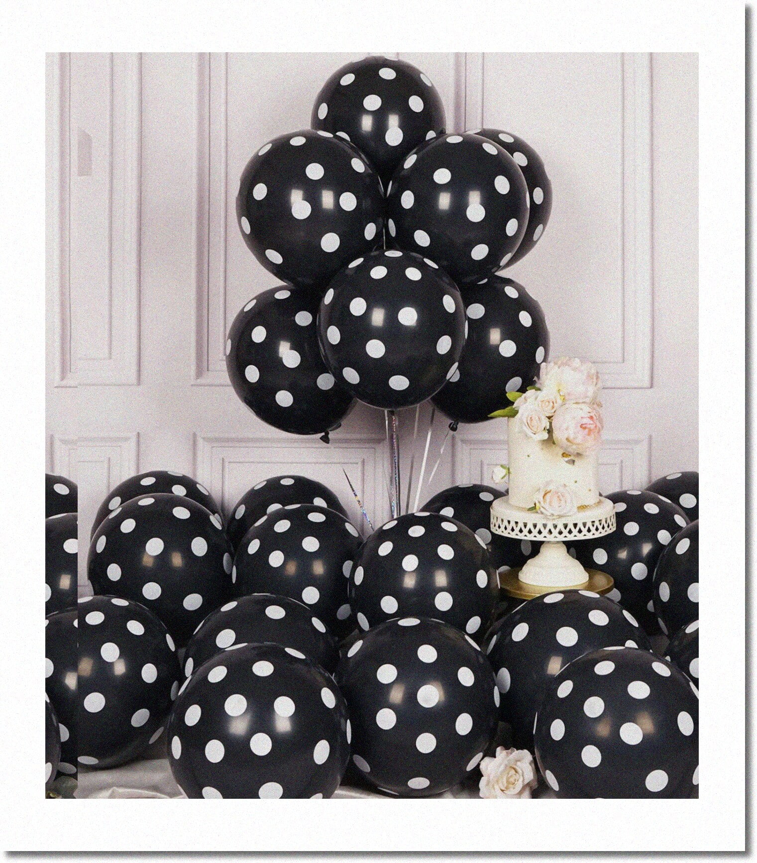 Party Dots Deluxe Balloon Kit - 63 Black Polka Dot 12" Latex Helium ...
