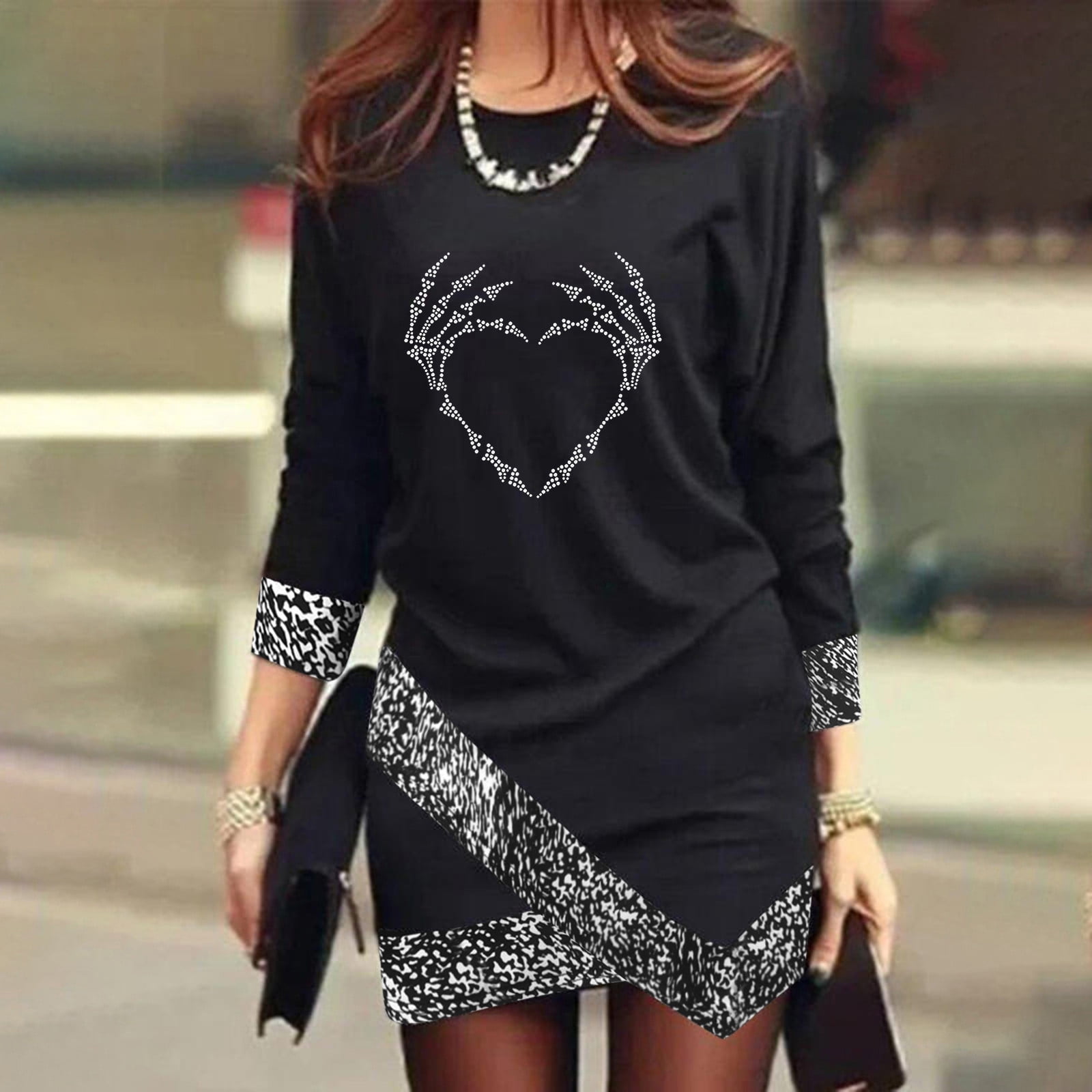 Party Dress For Women Plus Size Long Sleeve Leopard Dresses Round Neck ...