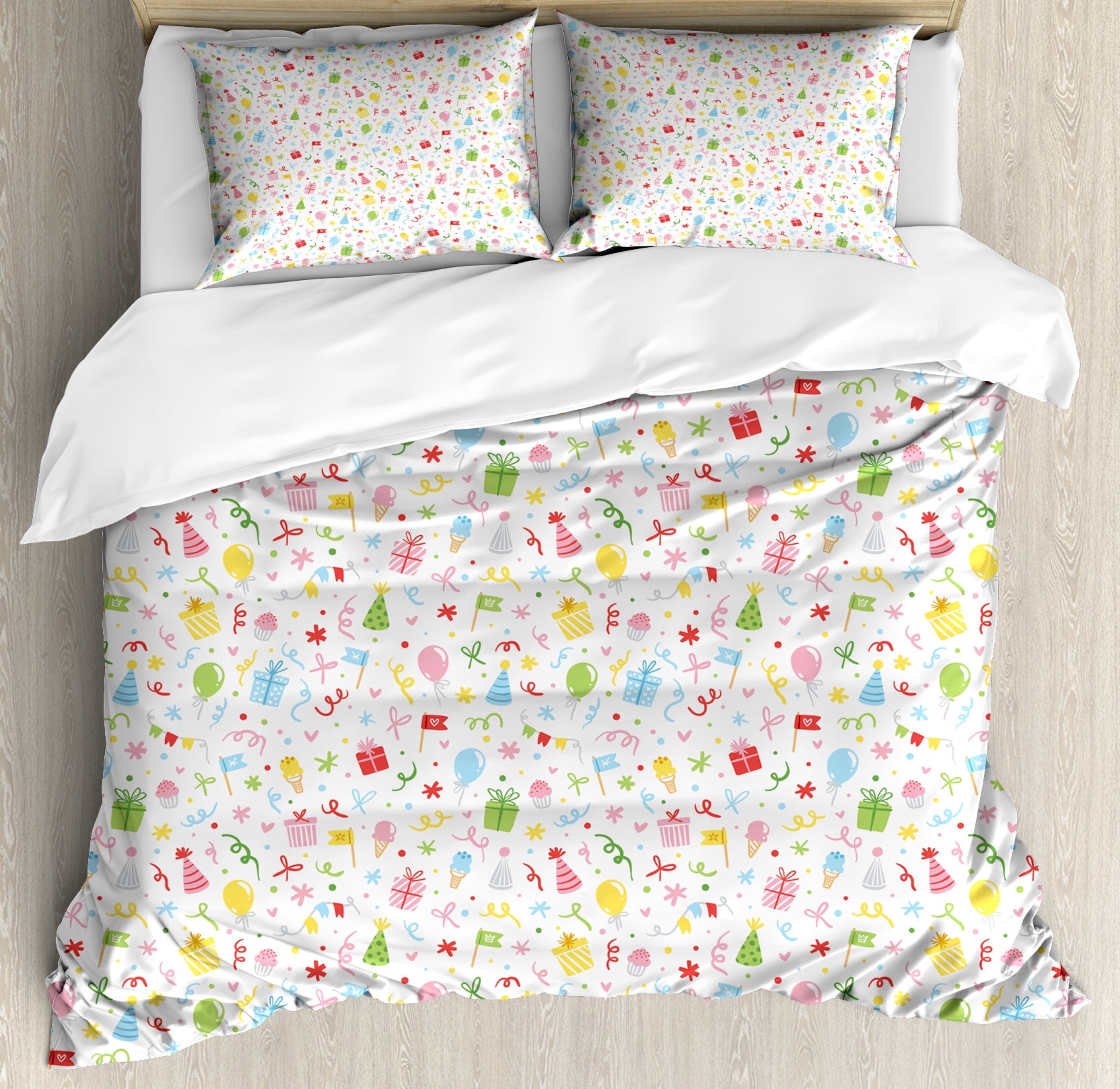 Party Duvet Cover Sets, Celebration Time Balloons Gift Boxes Cupcakes ...