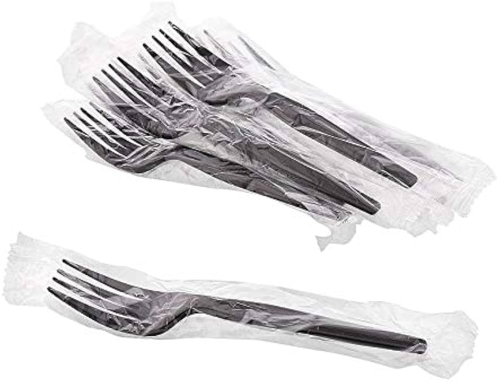 Party Essentials Individually Wrapped Black Plastic Utensil Sets/Heavy ...