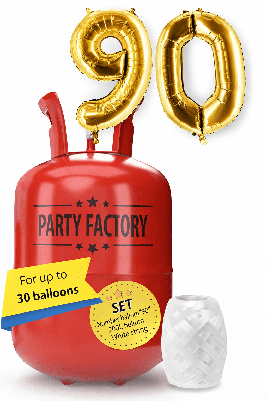 Party Factory Helium Gas Cylinder 200L XXL Gold Number 90 & Ribbon ...