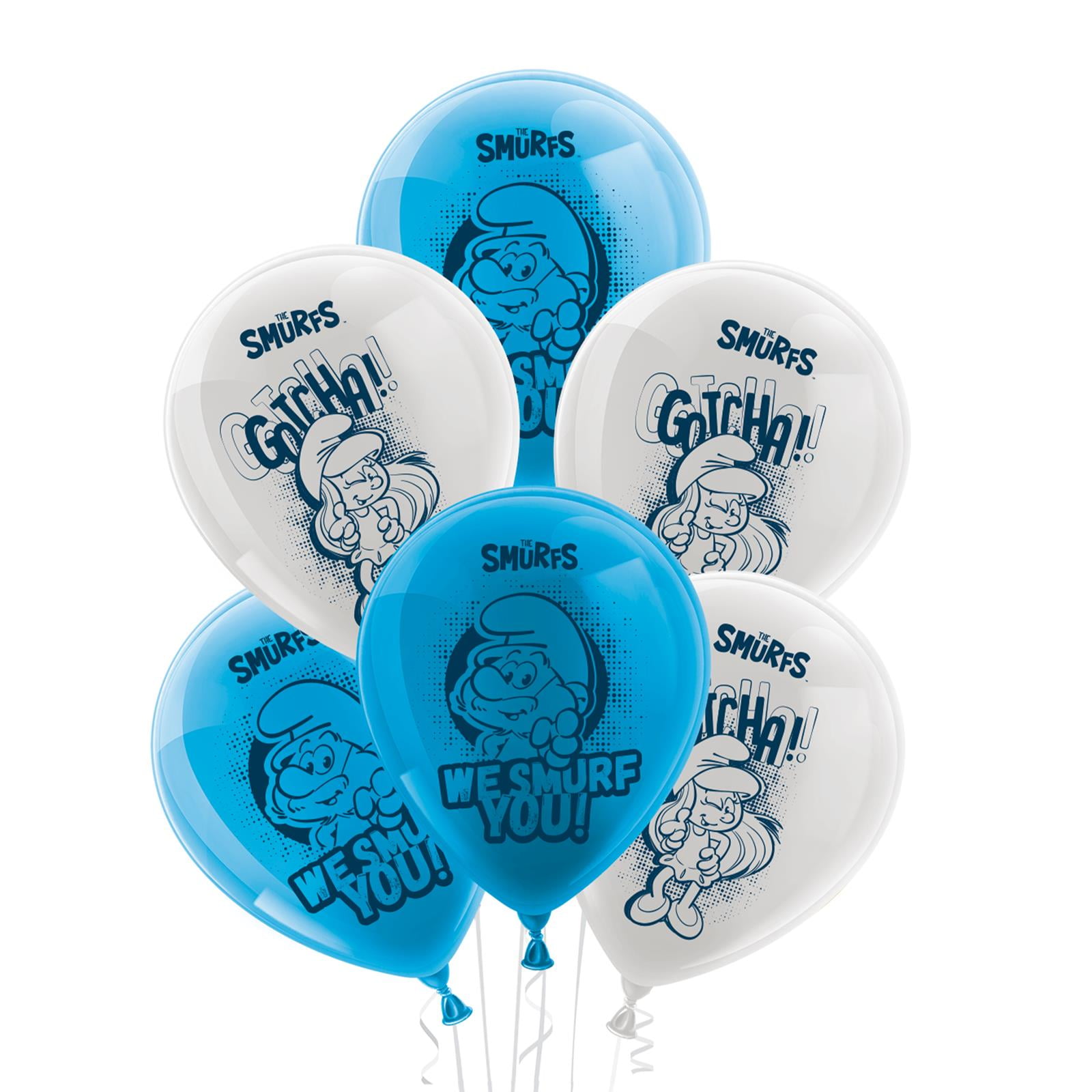 Party Factory Smurfs set of 10 blue and white latex balloons, 9.8 inch ...