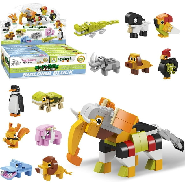 Party Favor for Kids, 12 in 1 Pre Filled Animals Building Block Set-12 ...