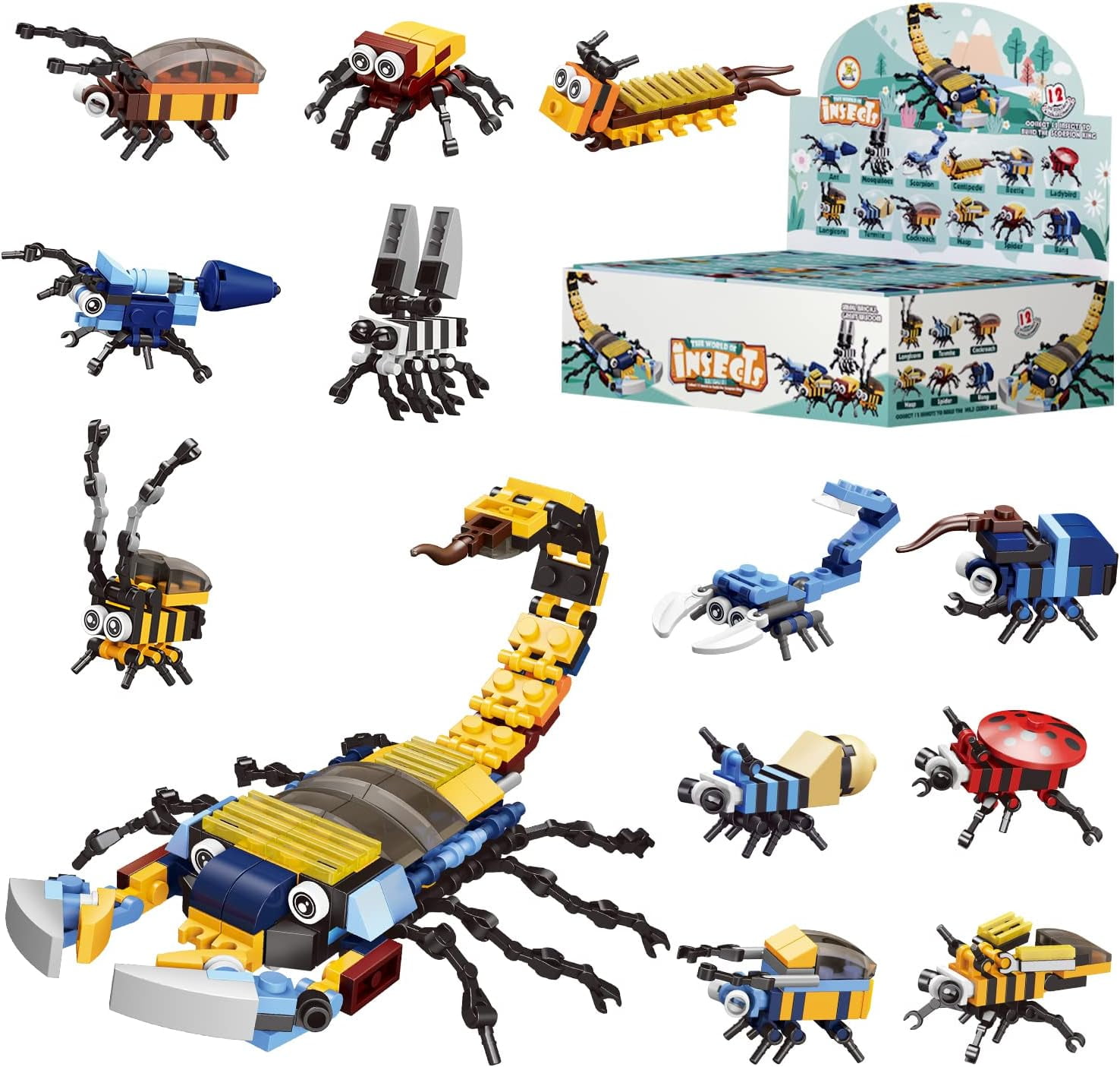 Party Favor for Kids, 12 in 1 Pre Filled Scorpion Building Block Set-12 ...