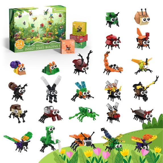 Tenhorses, 24 Pack Insect Building Block Sets, LEGO-Compatible STEM Bug ...