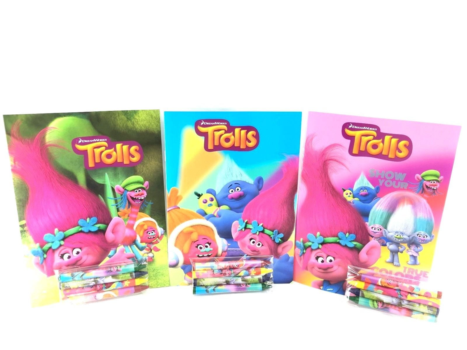 Party Favors Trolls Coloring Book & Crayon Set 12 Pack ( Assorted Style ...