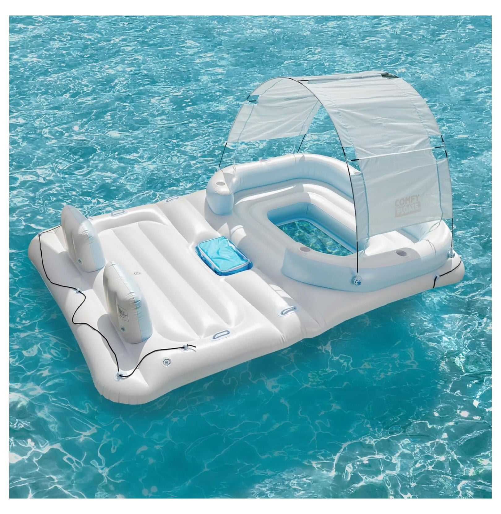 Party Float 4 Person Inflatable Party Island Water Float Lounger with 6 ...