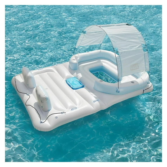 Party Float 4 Person Inflatable Party Island Water Float Lounger with 6 ...