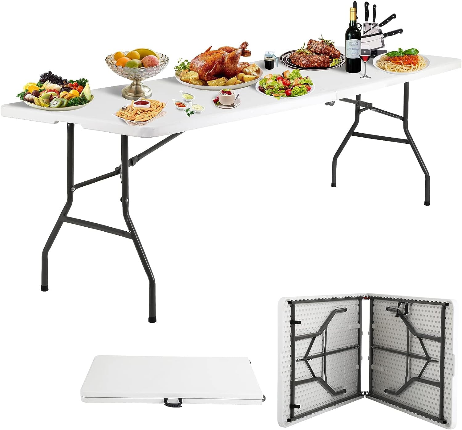 Party Folding Table 8 Ft Heavy Duty Fold Up Camping Working Table ...