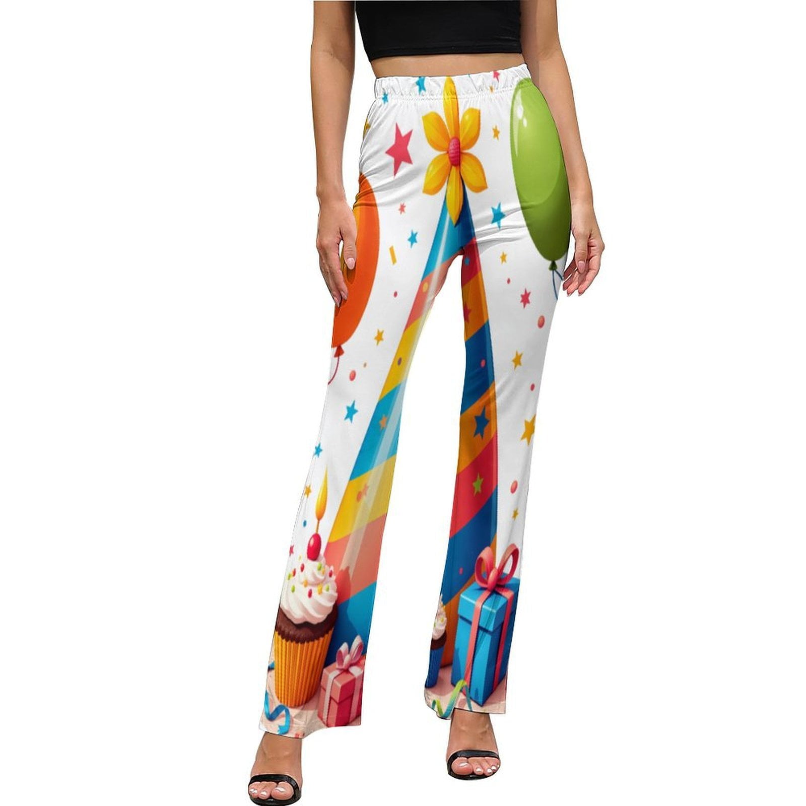 Party Fun Colorful Balloons Cupcakes High Waisted Casual Flared ...