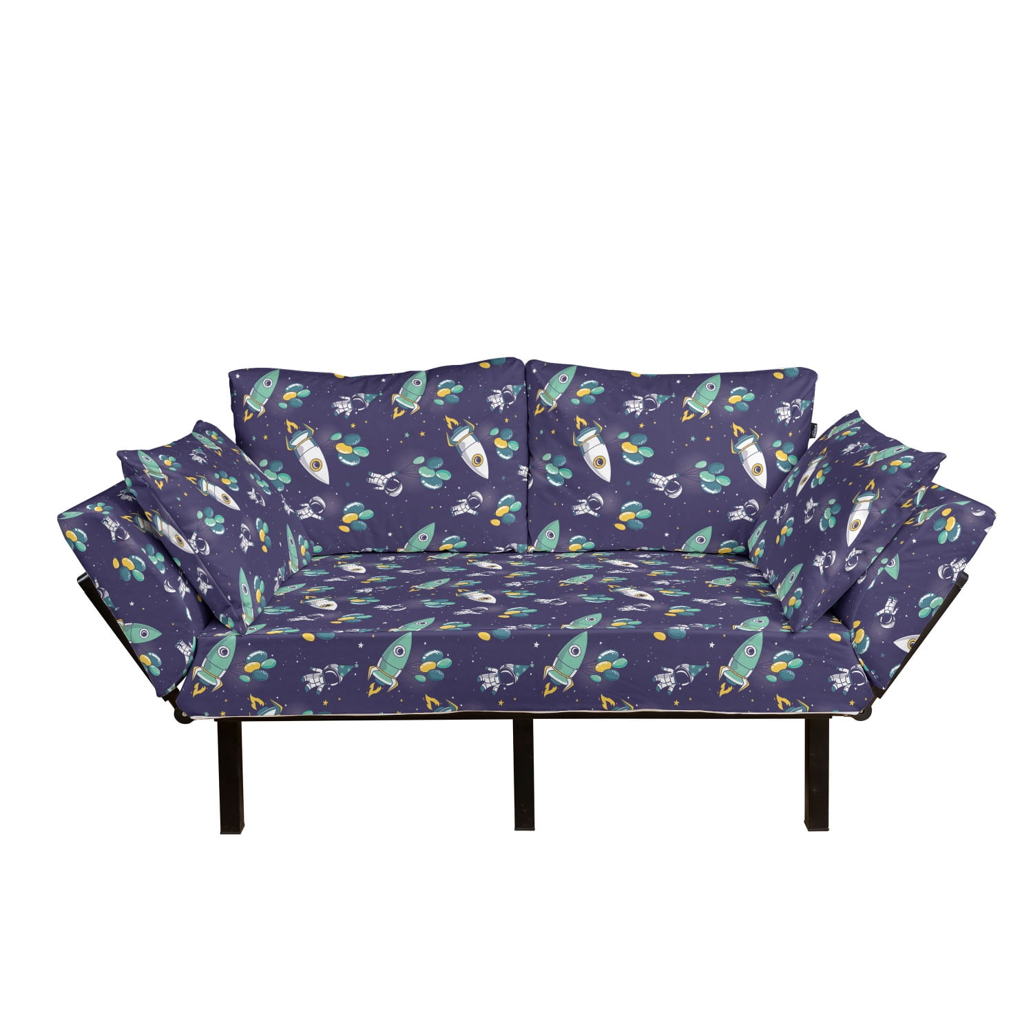 Party Futon Couch, Starry Space with Balloons Tied to Rockets Boys ...