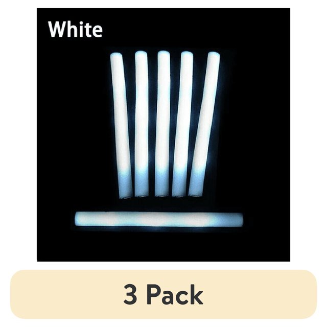 (3 pack) Party Glowz LED Light up 18 inch White Foam Stick Batons ...