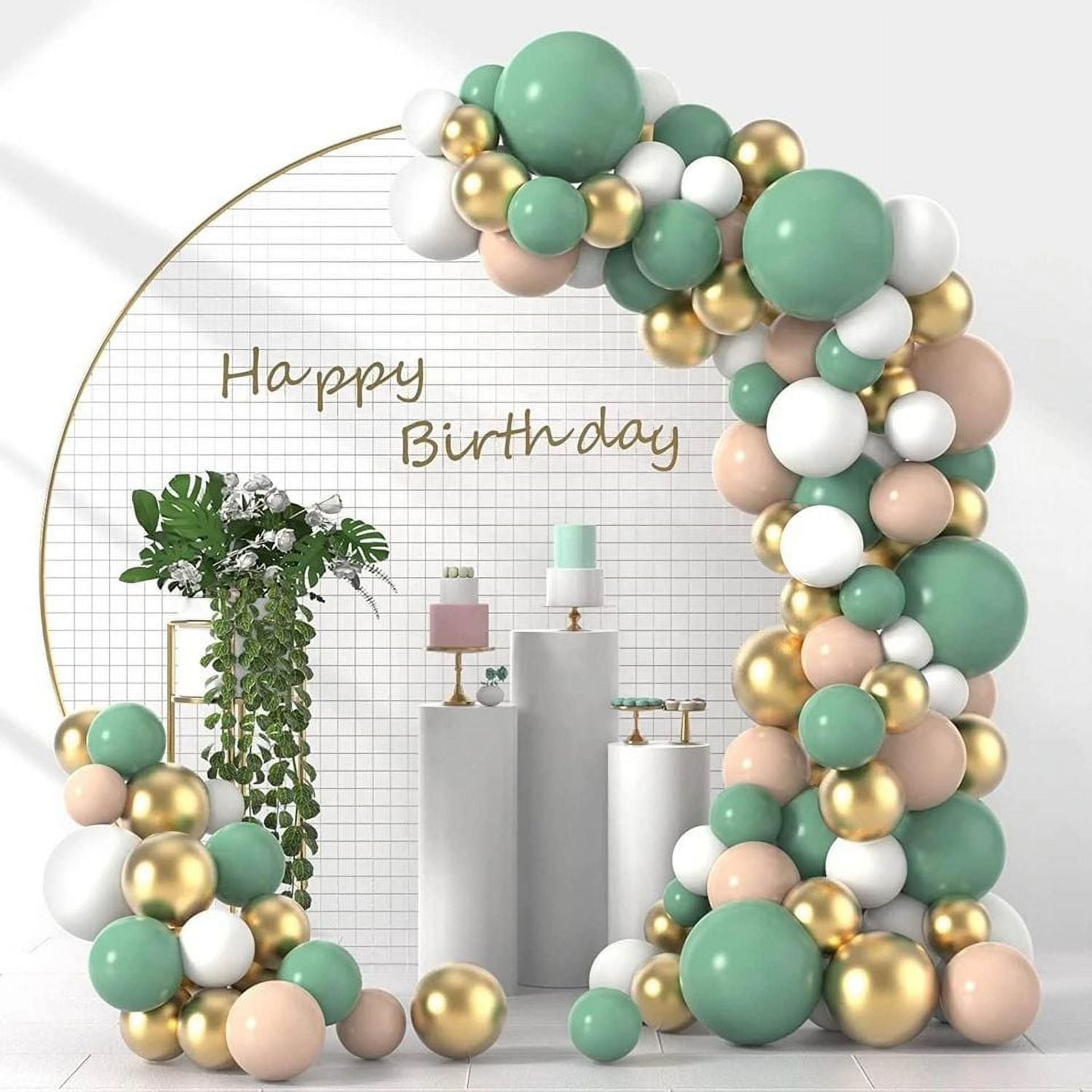 Party Green Balloon Garland Arch Kit White Gold Confetti Balloons Retro ...