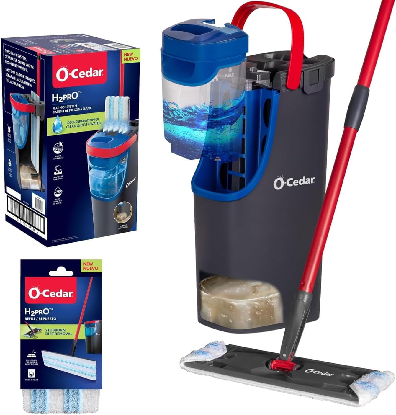 Party H2prO Flat Mop System with 1 Mop Head Refill | Quick Cleaning ...