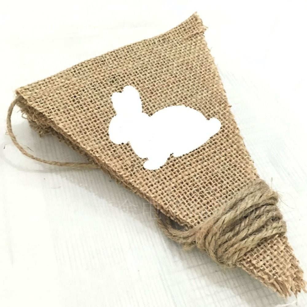 Party Happy Vintage Burlap Linen Bunting Flags Bunny Flags Easter ...