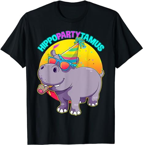 Party Hippo Hilarious Hippopotamus With Party Hat & Glasses T-Shirt ...