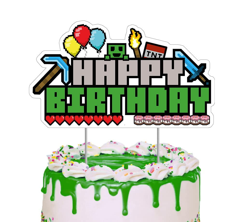 Party Hive 8-BitITSC Pixel Miner Cake Topper for Kids Happy Birthday ...