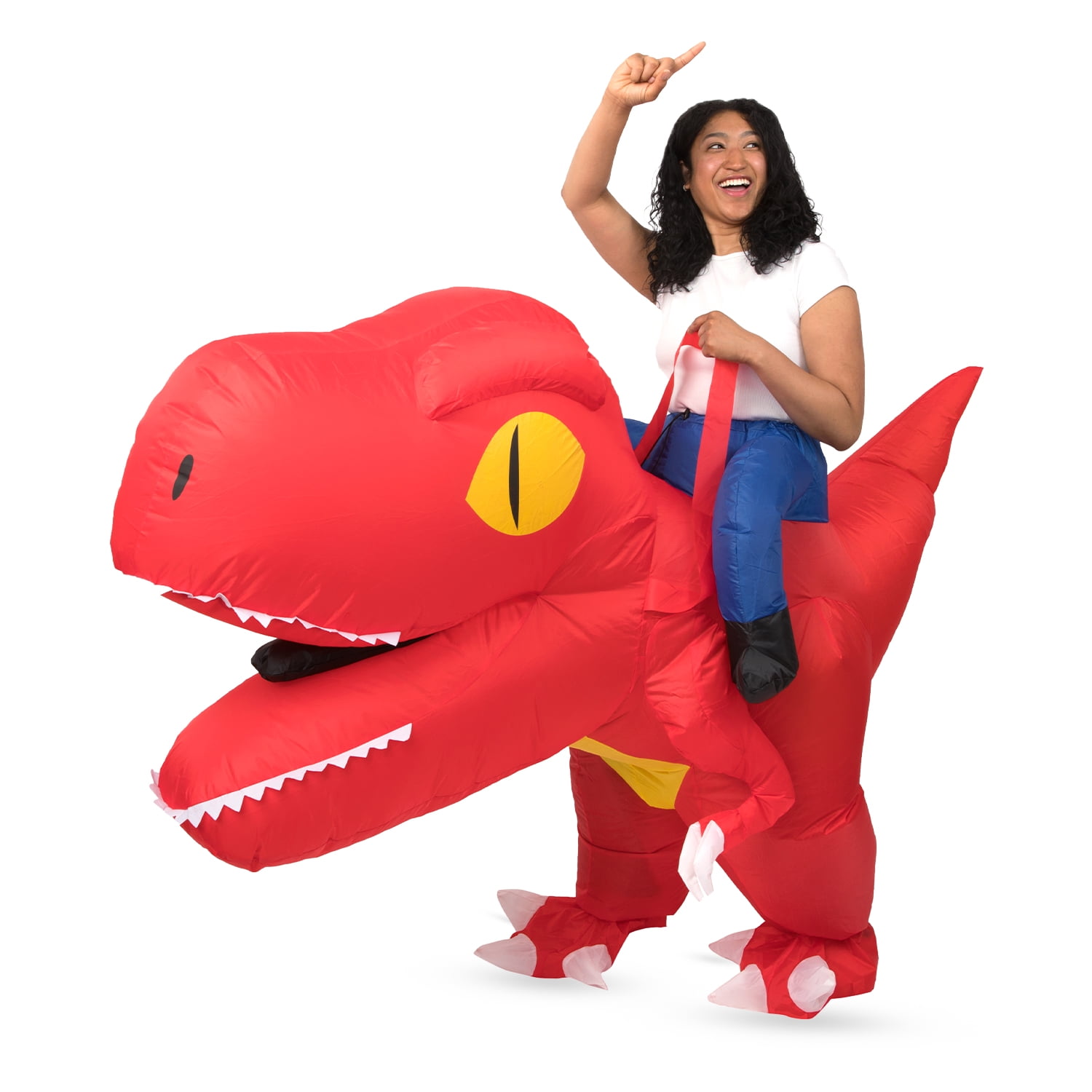 Party Hoot Adult Inflatable Giant Head Ride-On Dinosaur Unisex Costume ...
