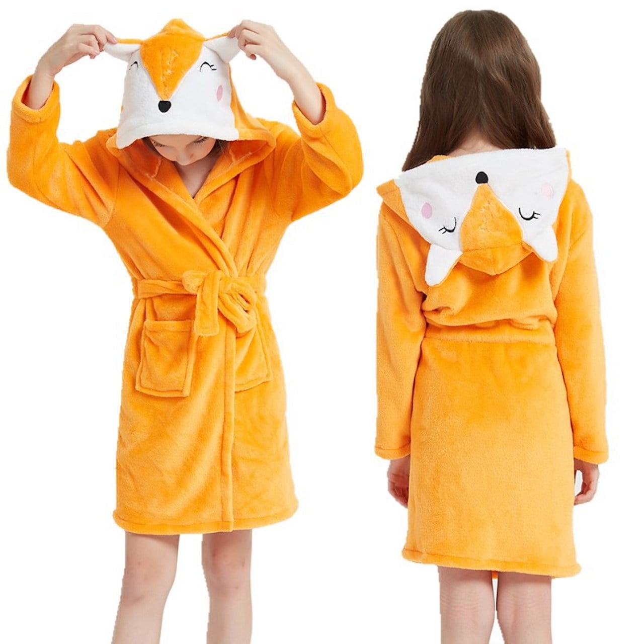 Party Hoot Kid Orange Fox Hooded Robe & Soft Fleece Pajamas, 1-Pack ...