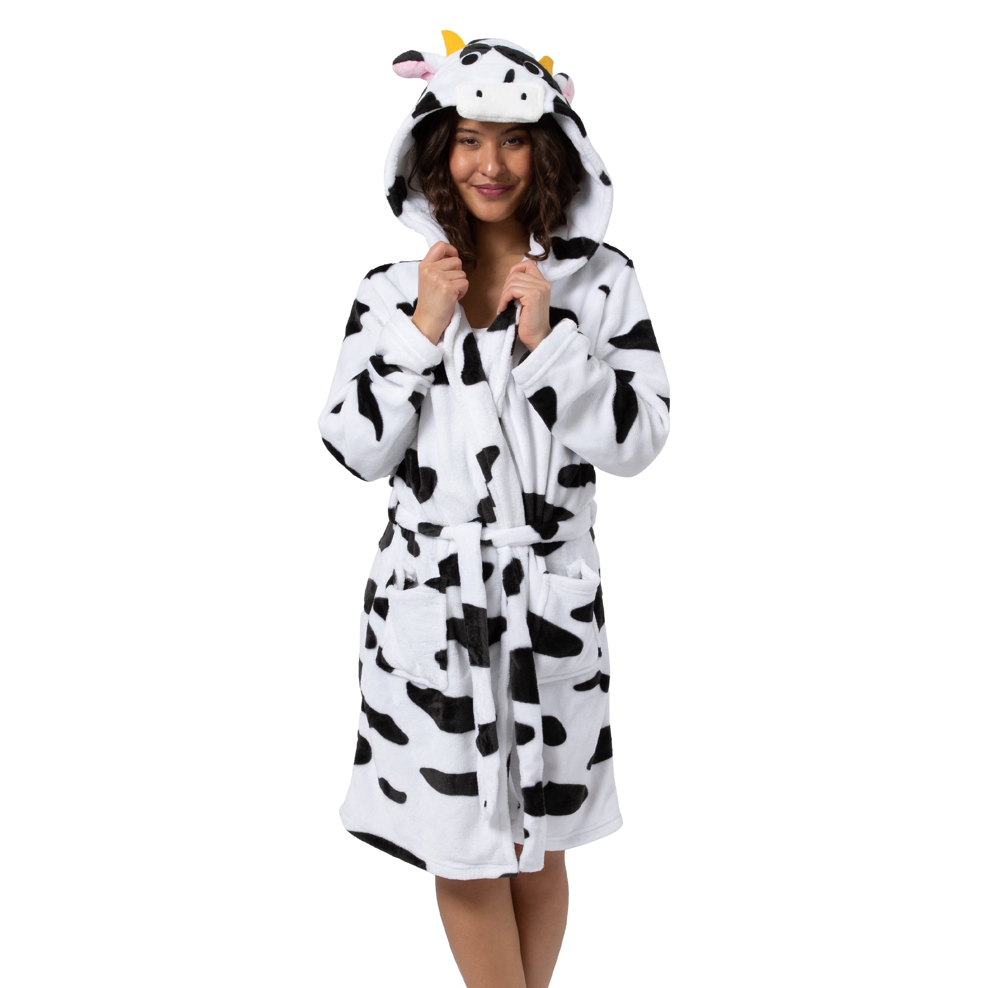 Party Hoot Women's Cow Hooded Robe Soft and Cozy Animal-Inspired ...