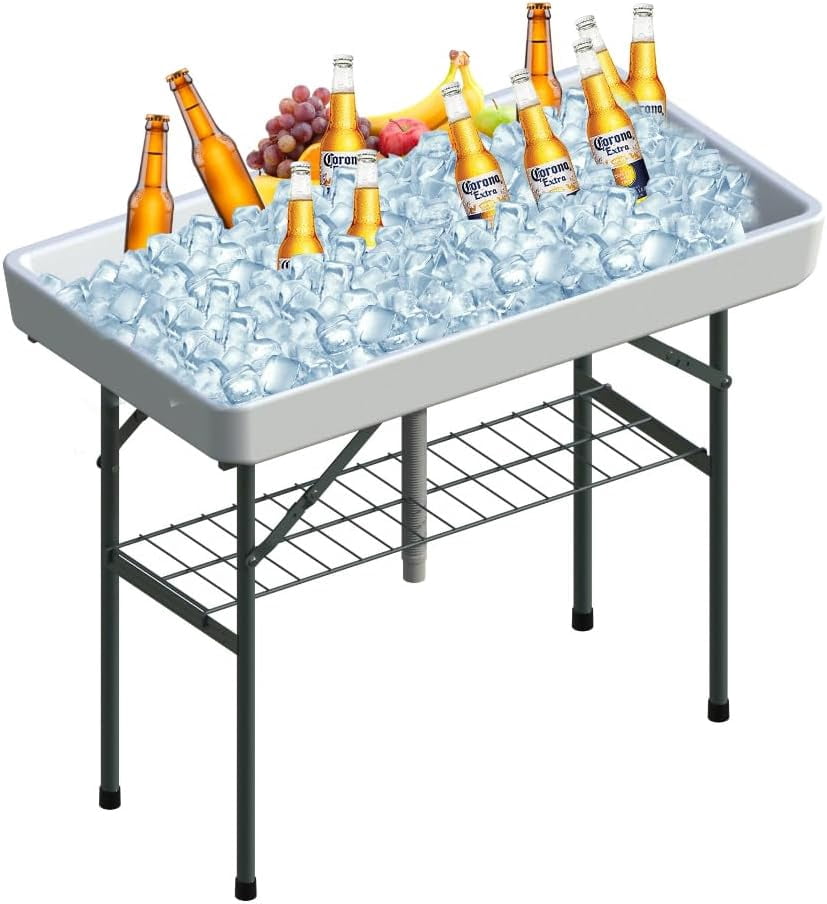 Party Ice Cooler Folding Table，5 feet Portable Camp Fishing Cleaning ...
