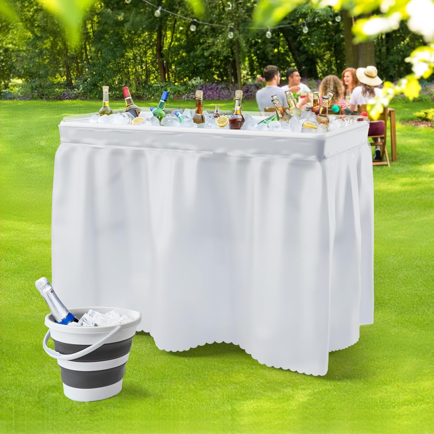 Party Ice Cooler Folding Table (Come with 5L Bucket), Portable Ice ...