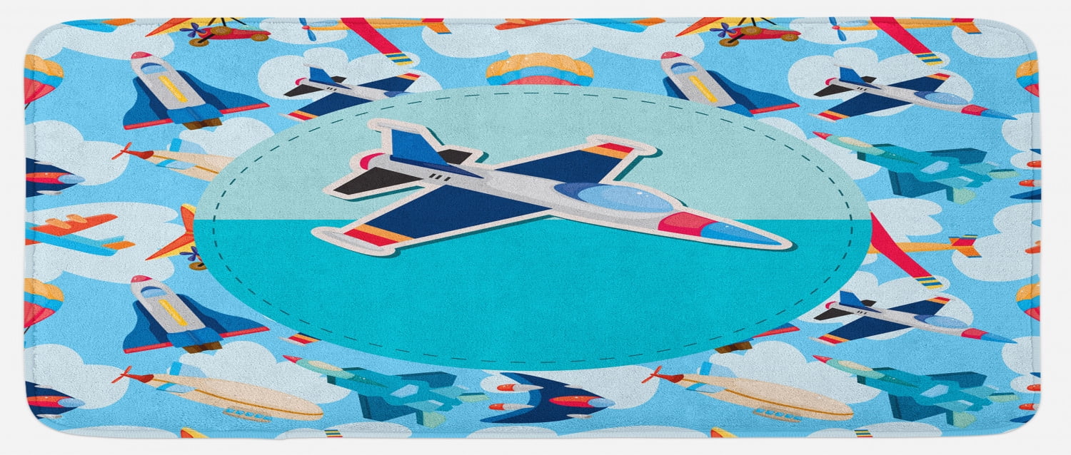 Party Kitchen Mat, Airplane Group with Different Vessels Commercial ...
