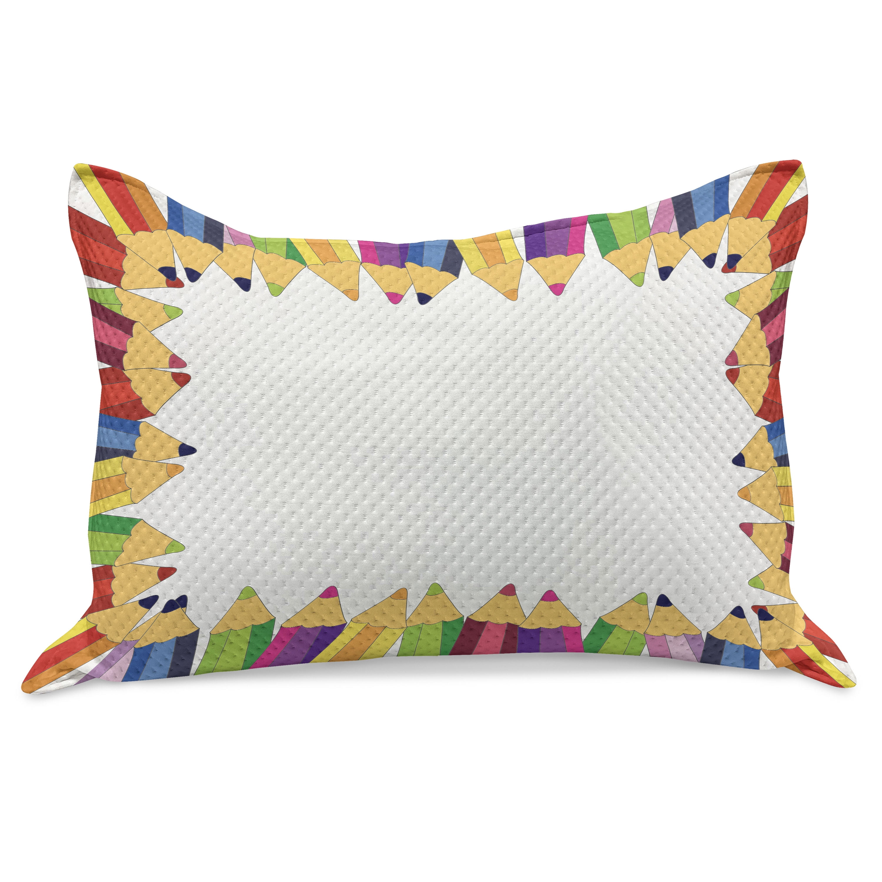 Party Knitted Quilt Pillowcover, Frame of Colorful Pencils Fun Time ...