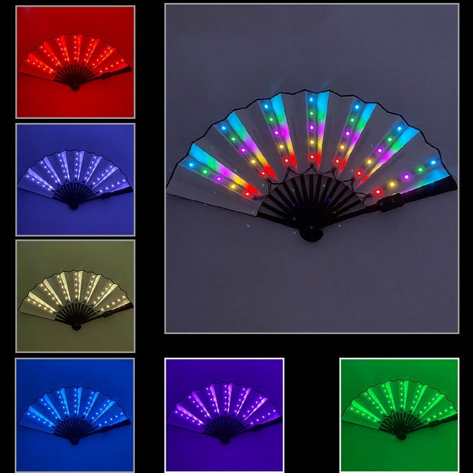 Party LED Glowing Colorful Chinese Hand Held Folding Fan with Remote ...